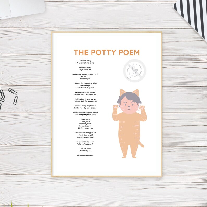 Cat, Kitty, Potty Training Poem, Toilet Humor, Kids Funny Digital Art ...