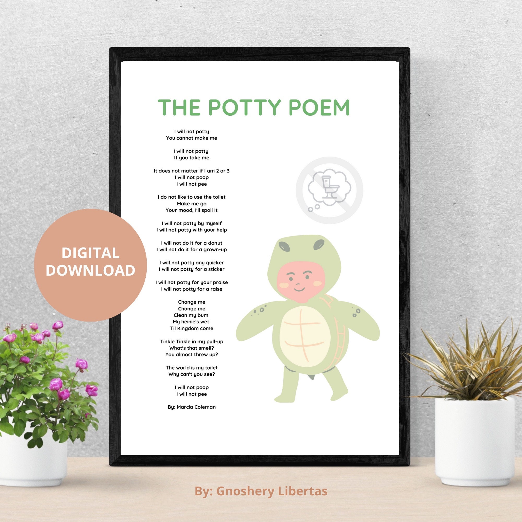 Turtle Potty Training Poem, Toilet Humor, Kids Funny Digital Art ...