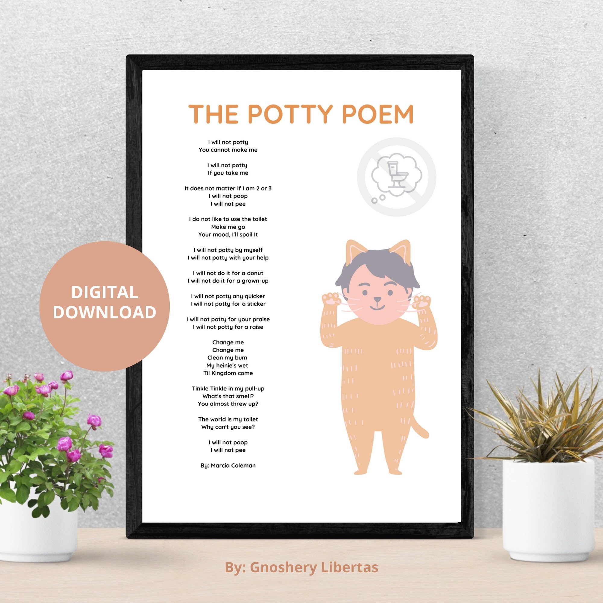 Cat, Kitty, Potty Training Poem, Toilet Humor, Kids Funny Digital Art ...