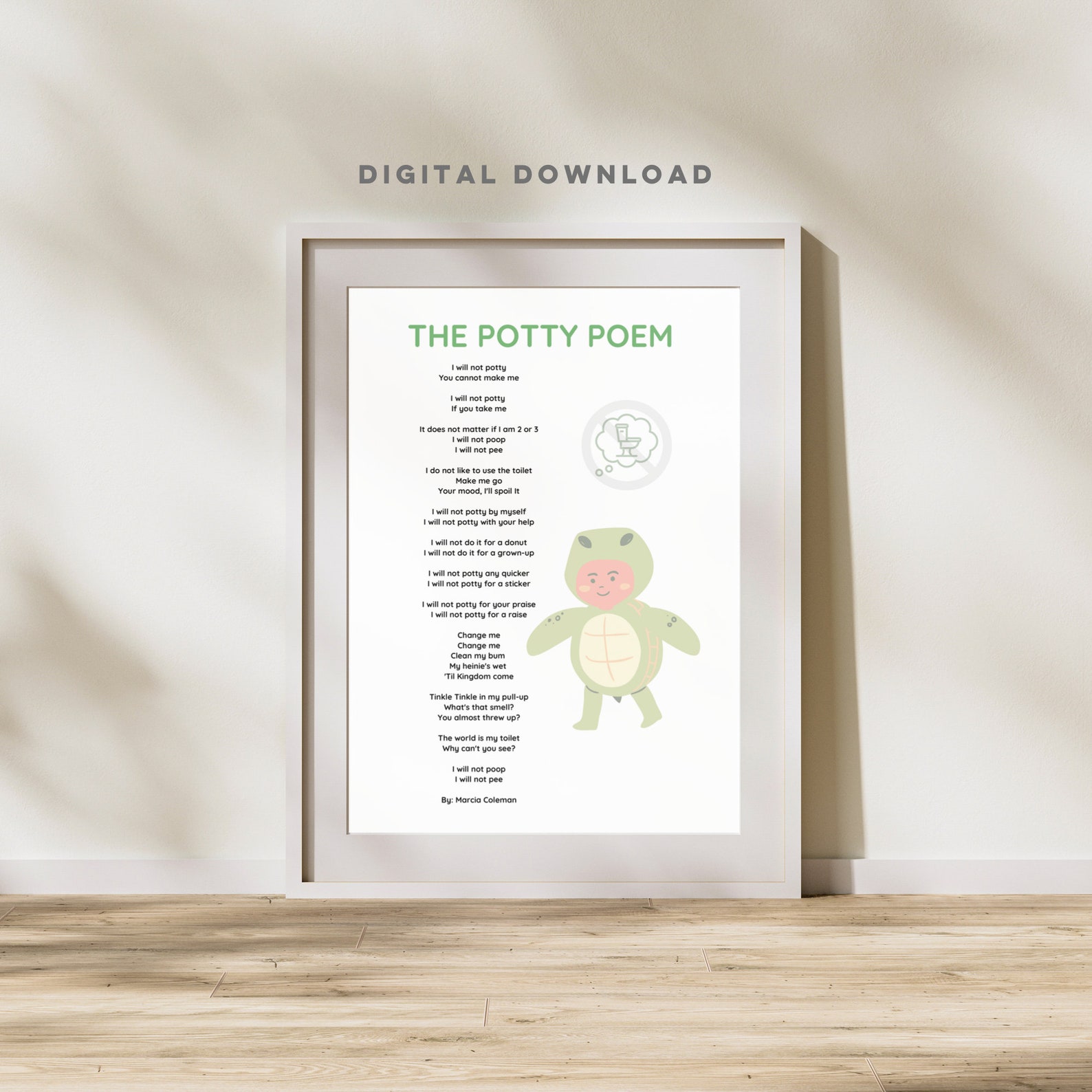Turtle Potty Training Poem, Toilet Humor, Kids Funny Digital Art ...