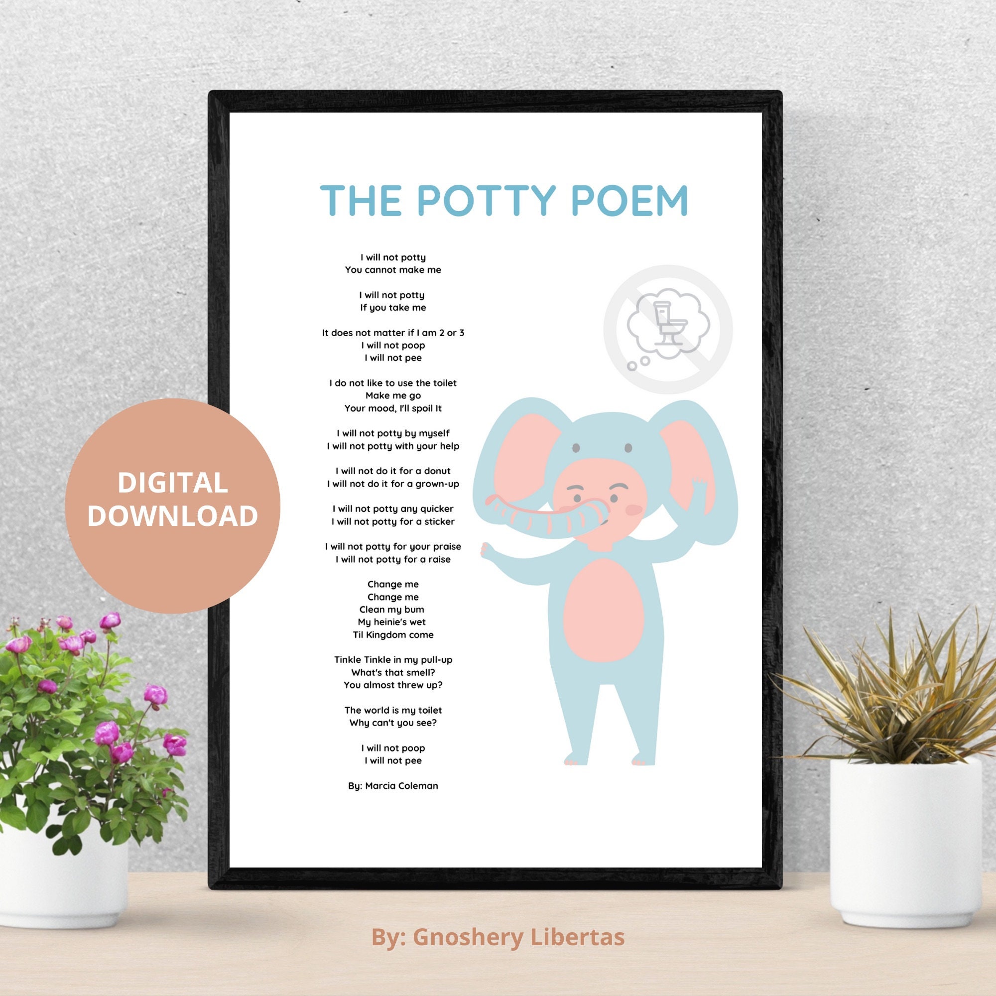 Elephant Potty Training Poem, Toilet Humor, Kids Funny Digital Art ...