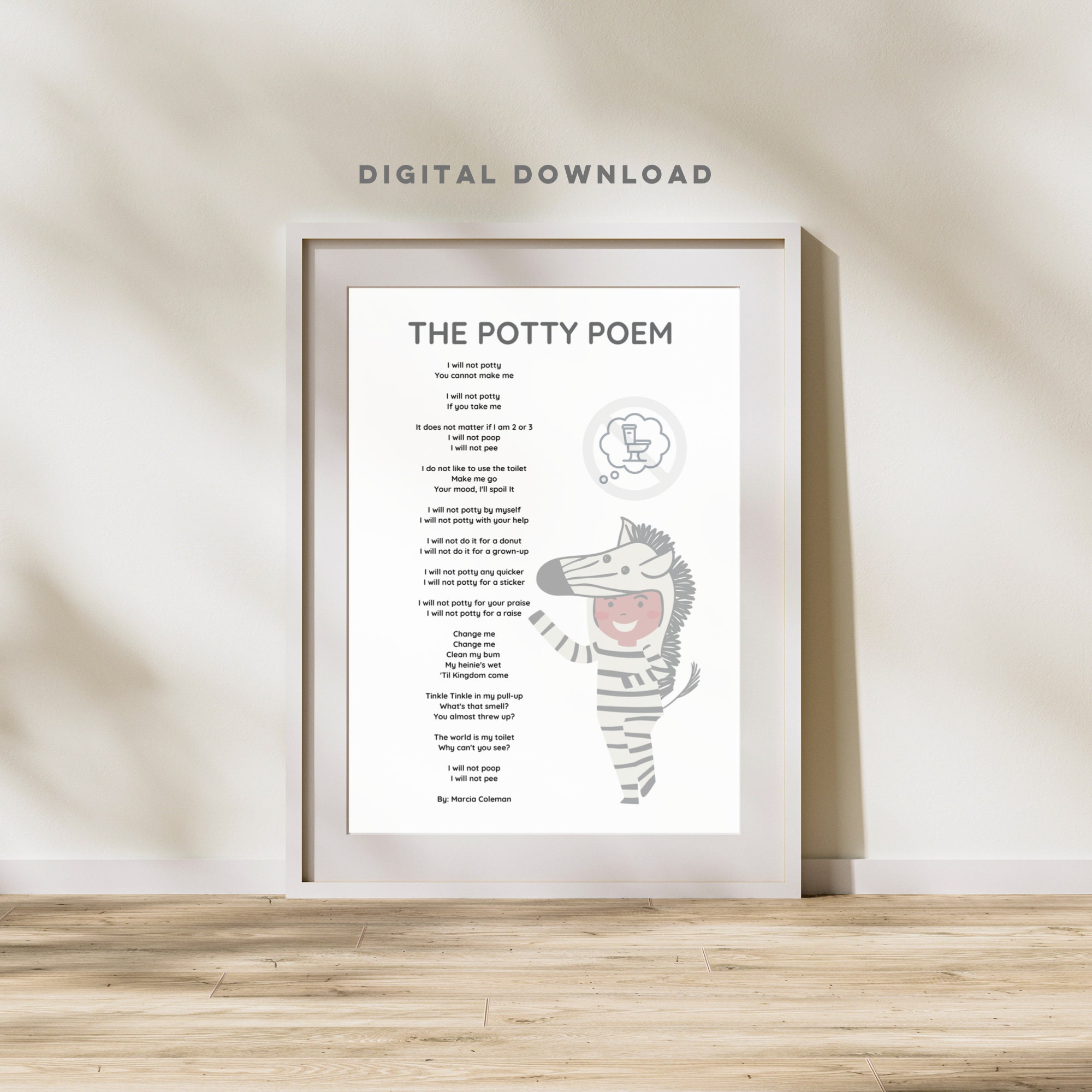 Zebra Potty Training Poem, Toilet Humor, Kids Funny Digital Art ...