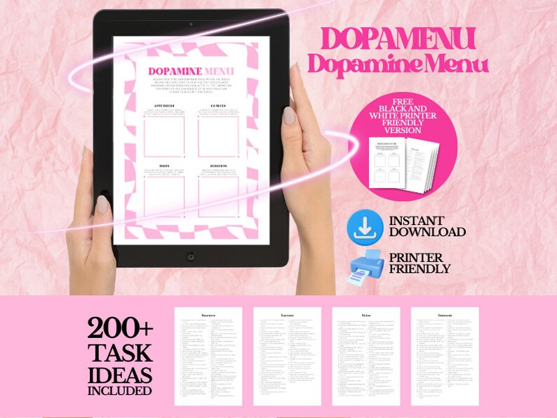 Dopamenu Dopamine Menu 200 Task Ideas Included Retro Pink ADHD Dopamine ...