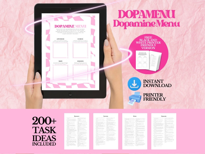 Dopamenu Dopamine Menu 200 Task Ideas Included Retro Pink ADHD Dopamine ...
