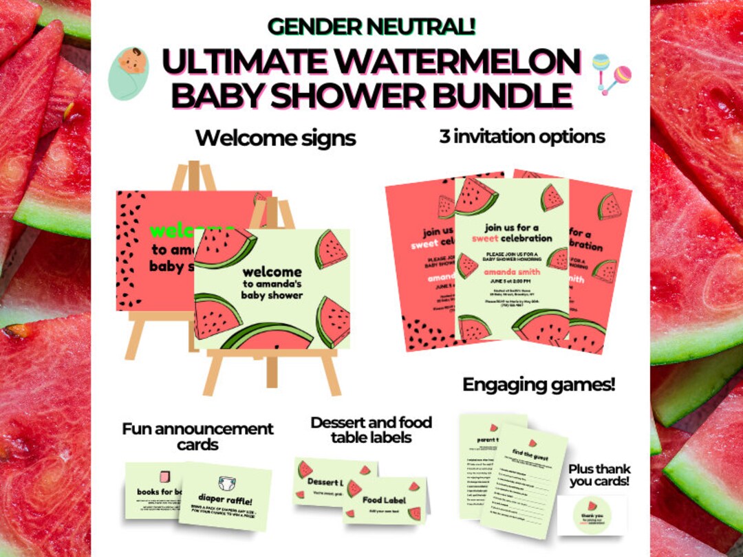 Watermelon Baby Shower Bundle Summer Baby Shower Invitations ...