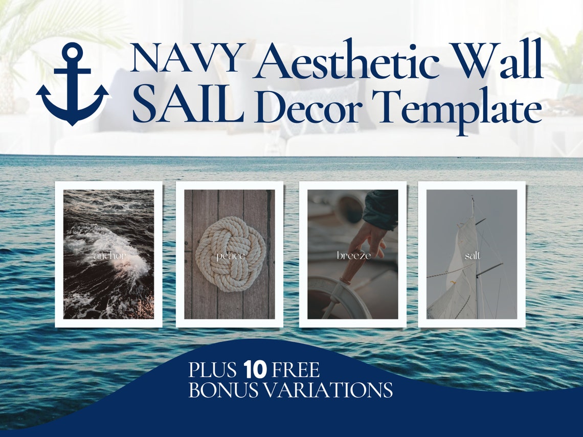 Nautical Navy Sail Wall Art Decor Printables Template 8 by 10 PLUS ...