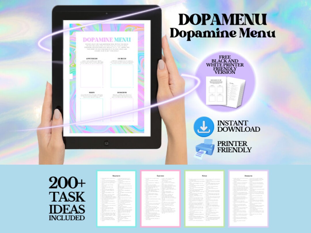 Dopamenu Dopamine Menu 200 Task Ideas Included Holographic Rainbow ADHD ...