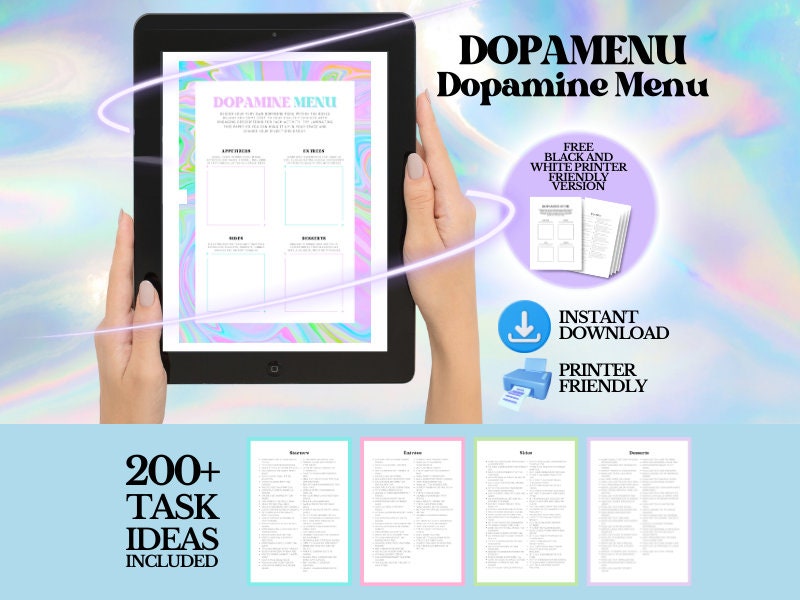 Dopamenu Dopamine Menu 200 Task Ideas Included Holographic Rainbow ADHD ...