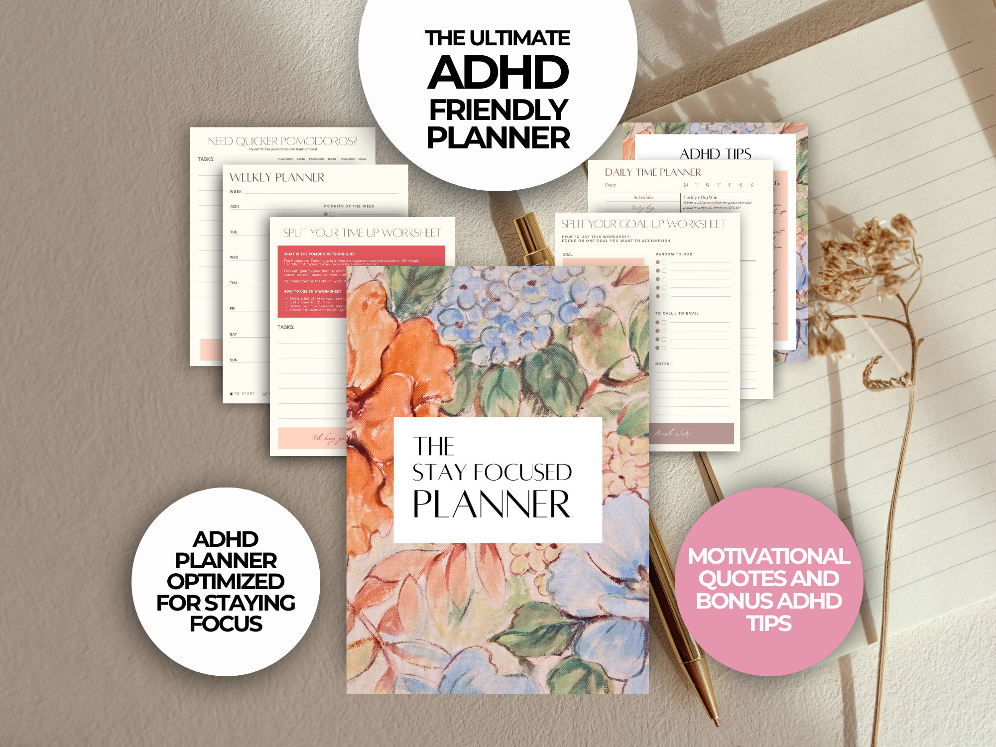 The Stay Focused Flower ADHD Digital Planner, Weekly Planner, Pomodoro ...