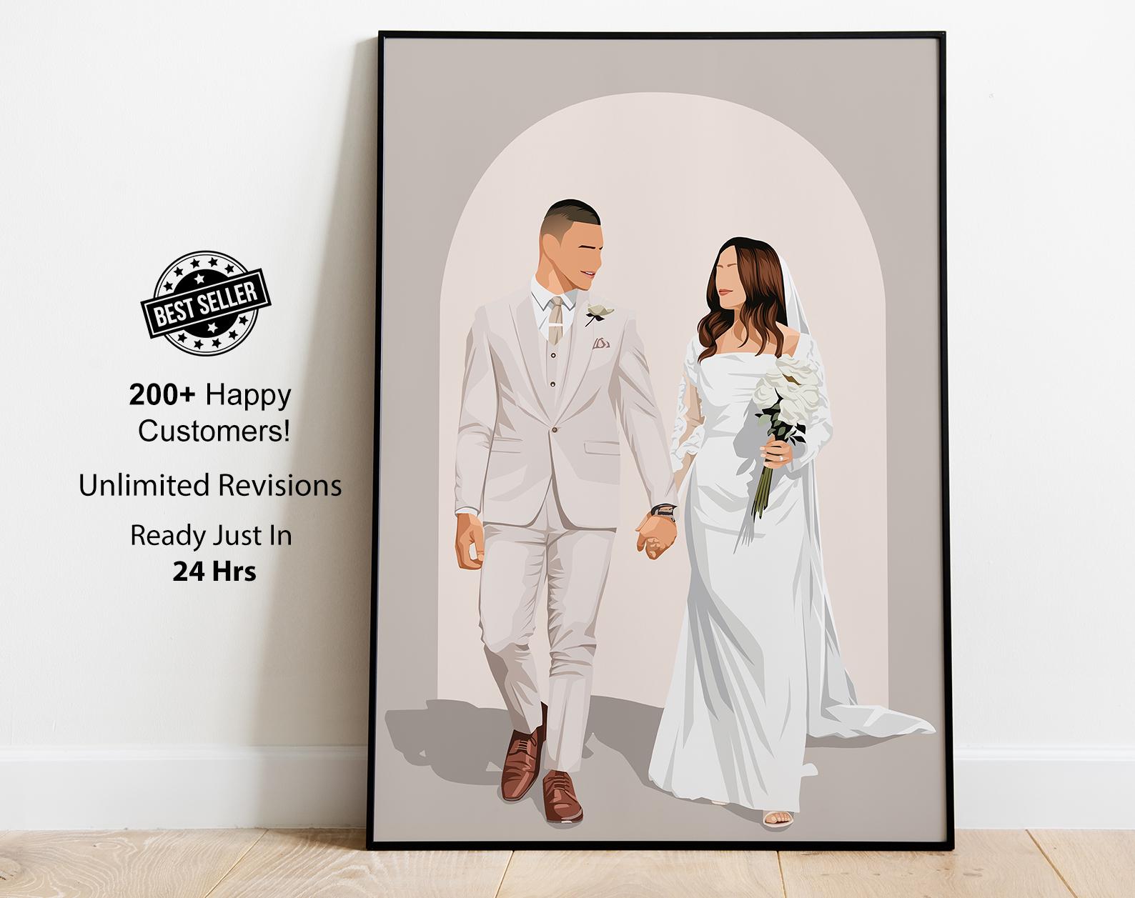 Custom Couple Portrait for Wedding Announcement Card With Illustration ...