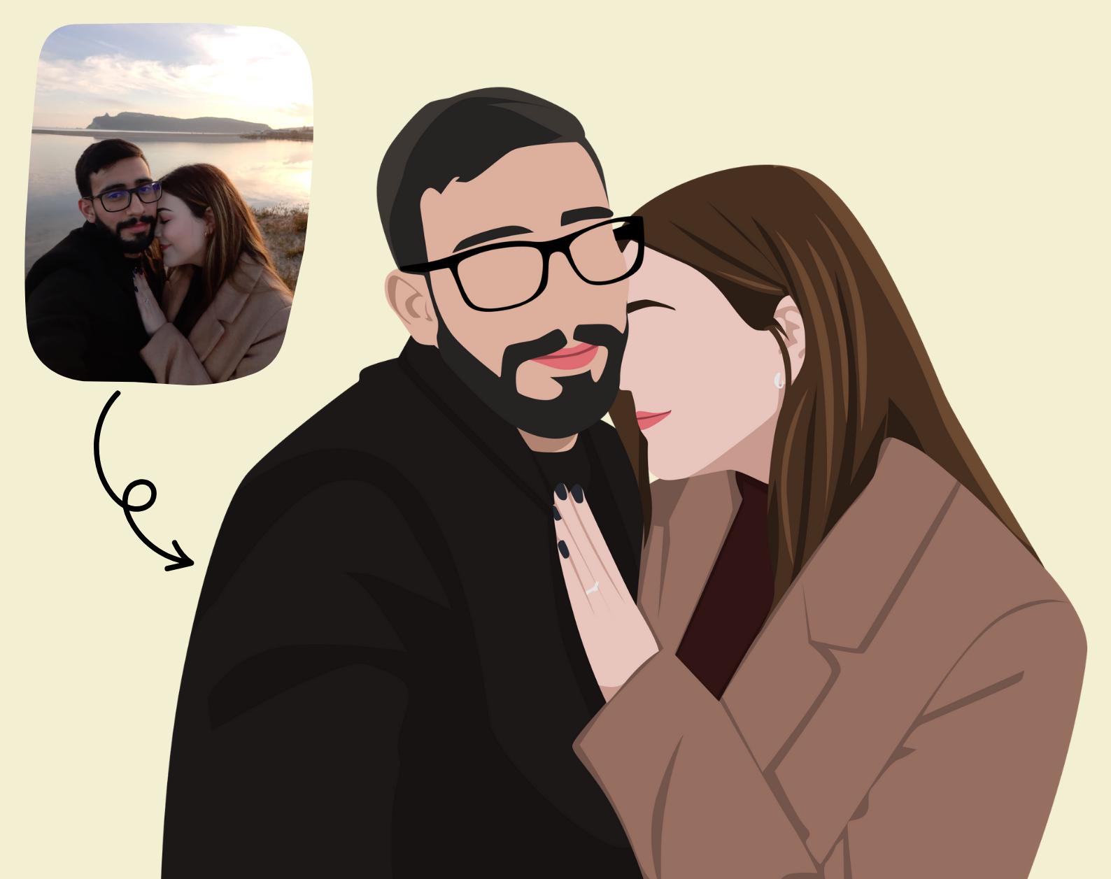 Custom Couple Portrait for Wedding Announcement Card With Illustration ...