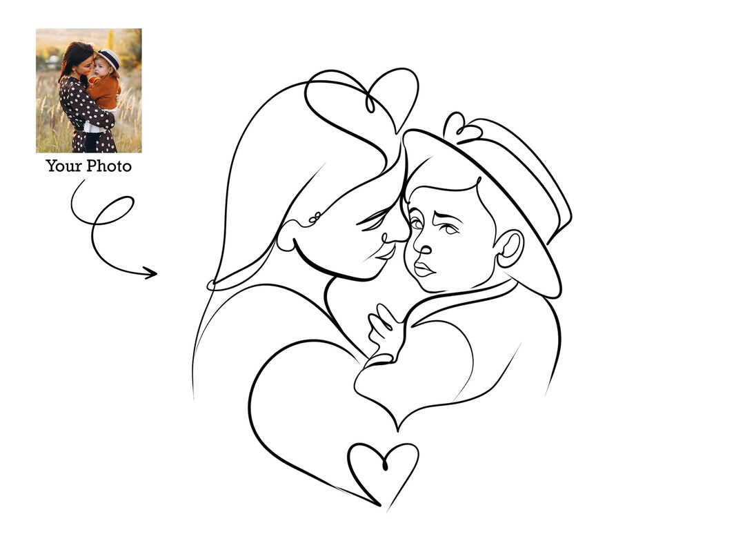 Digital MOTHER Son Custom LINE ART, Family Love Drawing From Photo ...