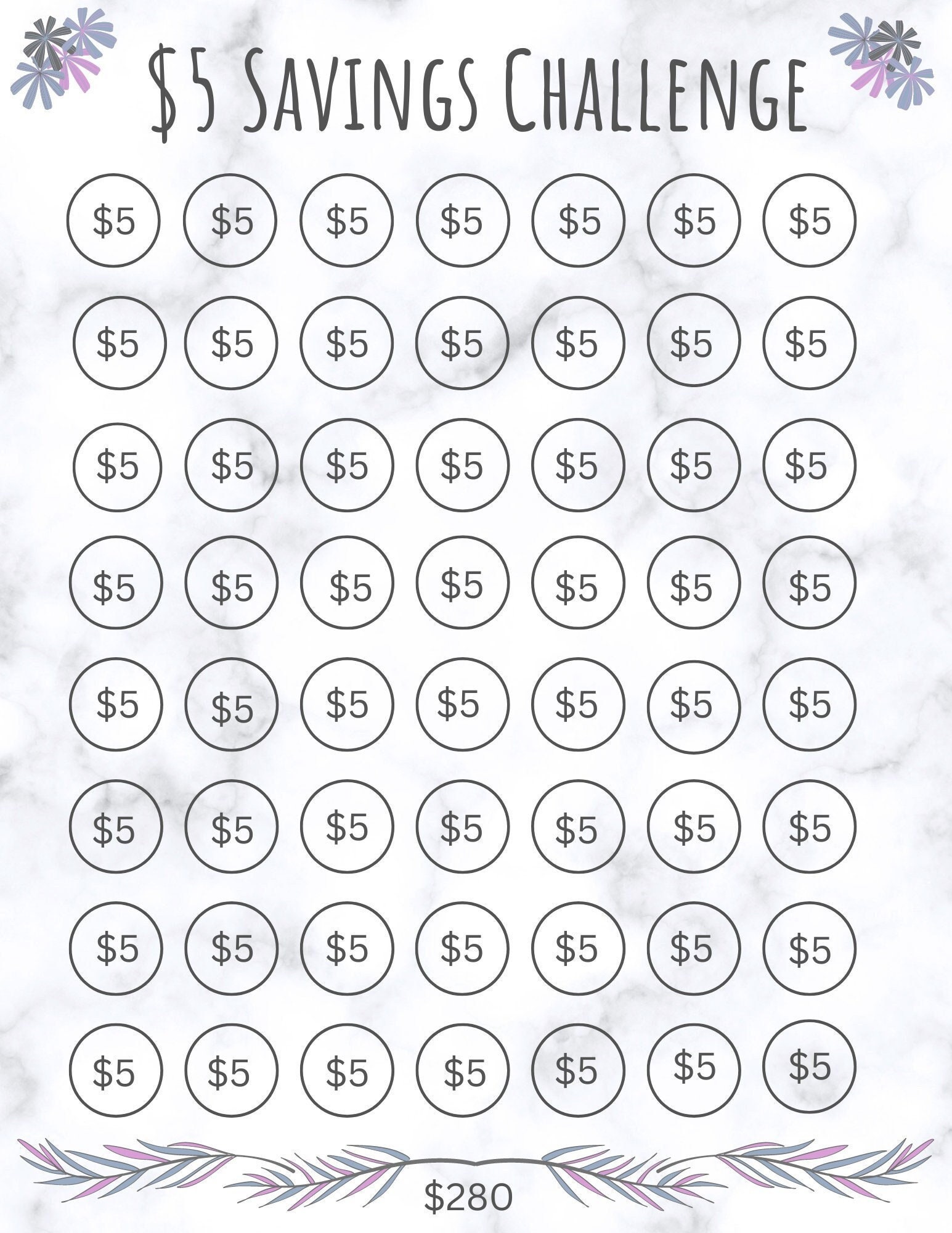 Printable Savings Challenge With Your 5 Dollar Bills! - Etsy