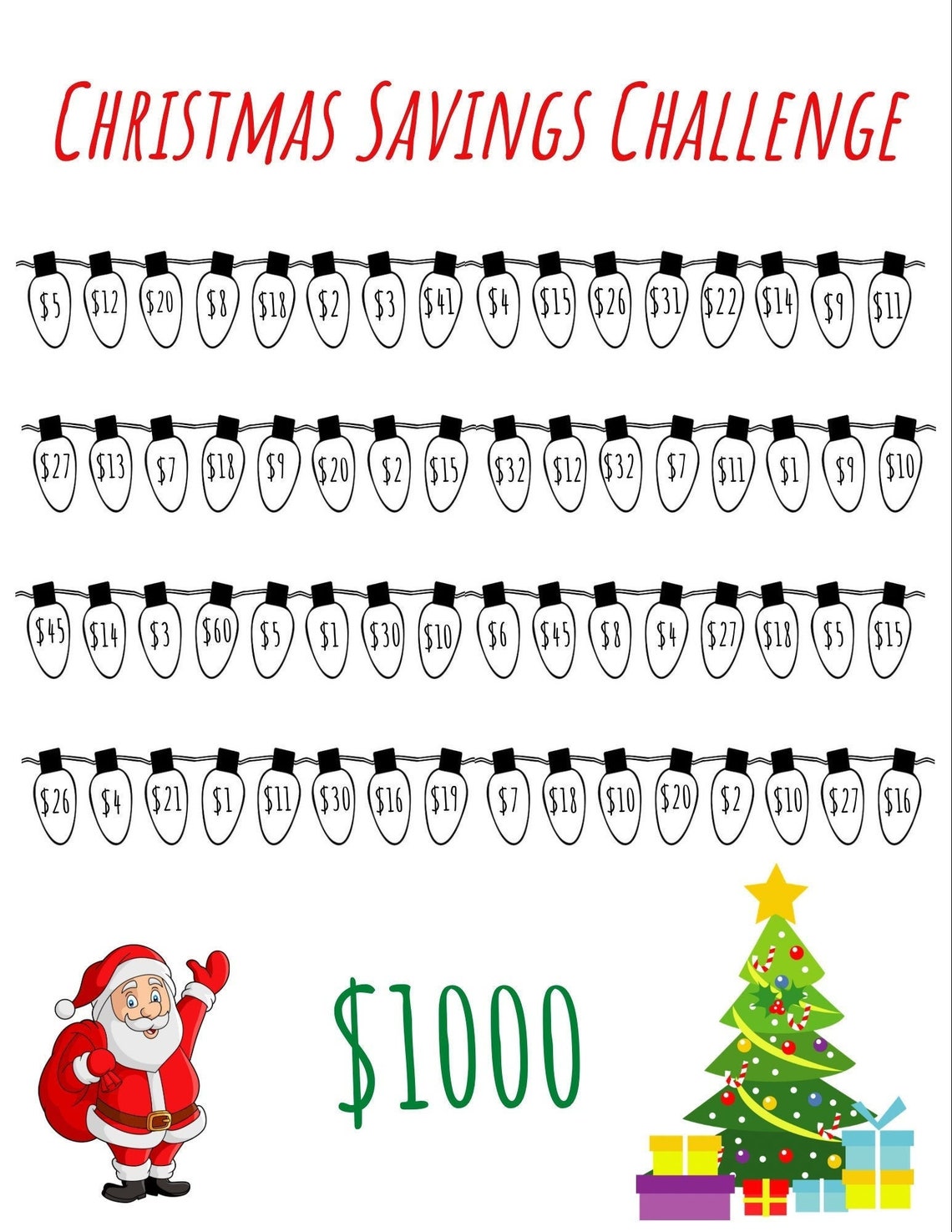 Christmas Savings Challenge - Etsy