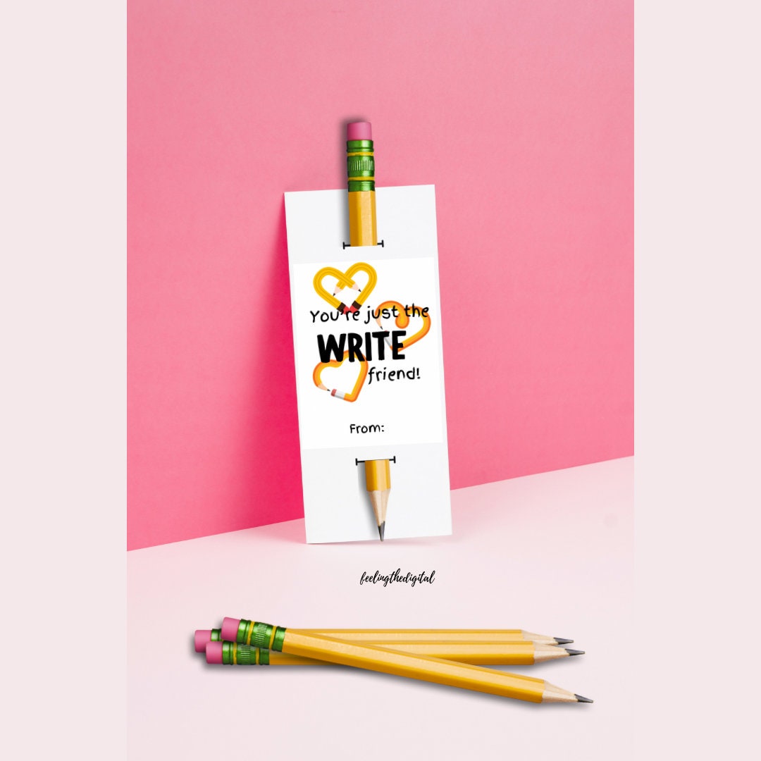 Pencil Valentine's Day Tags for Kids Class Printable, Perfect Instant ...