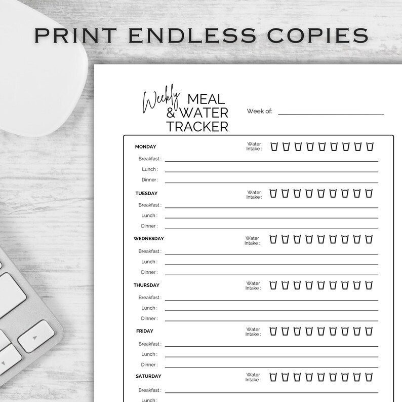 Weekly Meal Planner - Water Tracking - Meal Tracker - Diet Planner ...