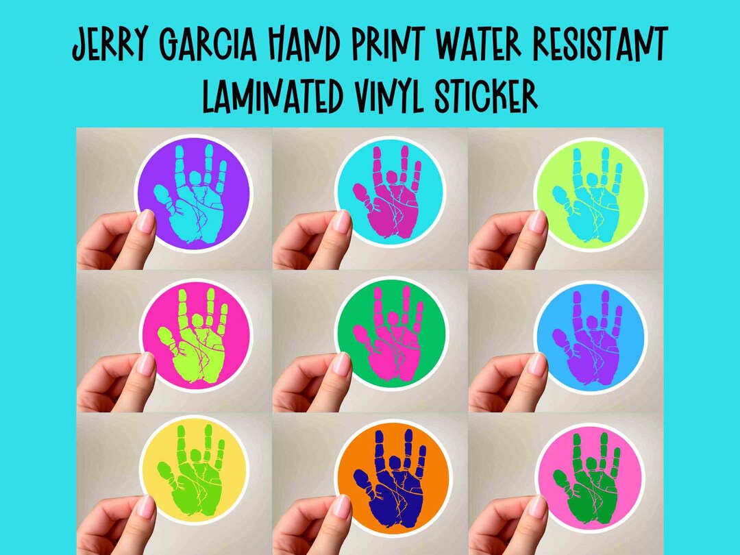 Jerry Garcia Hand Print Weatherproof Sticker Deadhead Water Bottle ...