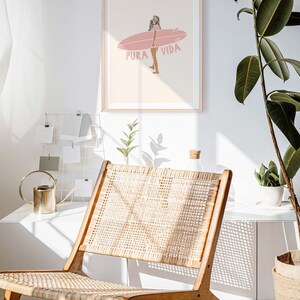 Cute Surf Poster Pura Vida Print Pink Surfboard Poster Trendy Coastal ...