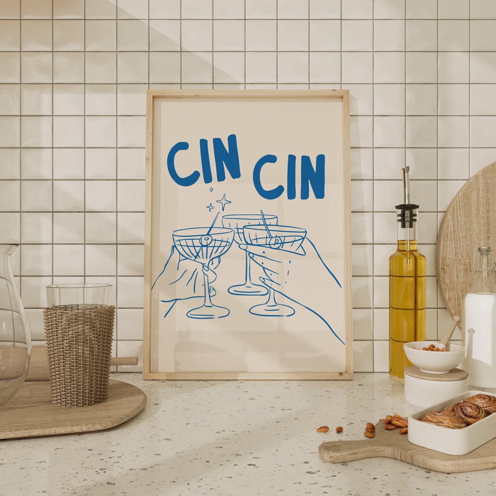 Cin Cin Print Cheers Wall Art Cute Kitchen Poster Cocktail Poster Cin ...