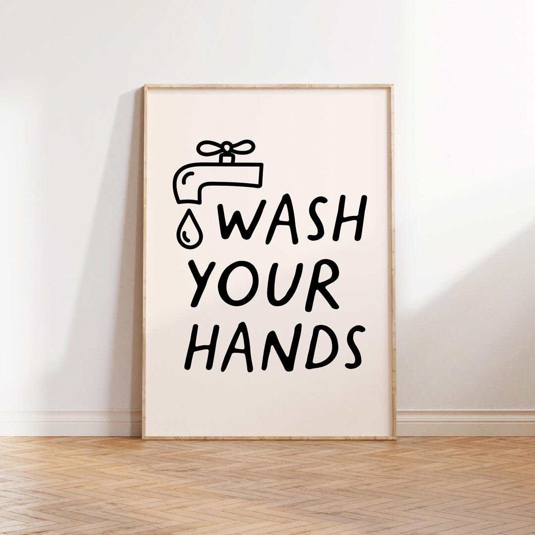 Wash Your Hands Print Cute Bathroom Wall Art Bathroom Decor Minimalist ...