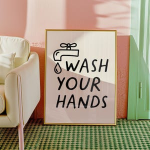Wash Your Hands Print Cute Bathroom Wall Art Bathroom Decor Minimalist ...