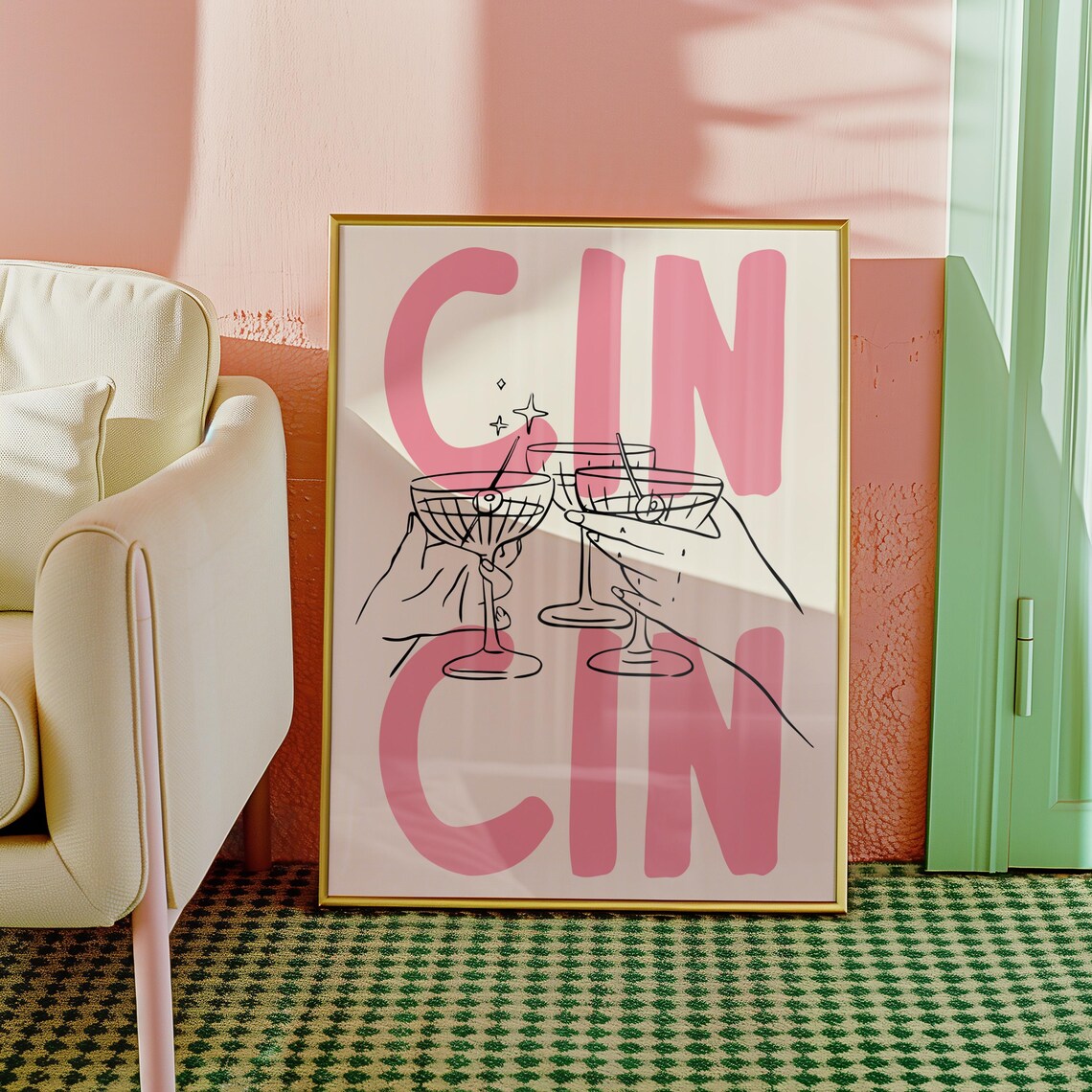 Cin Cin Print Cheers Wall Art Cute Kitchen Poster Cocktail Poster Cin ...