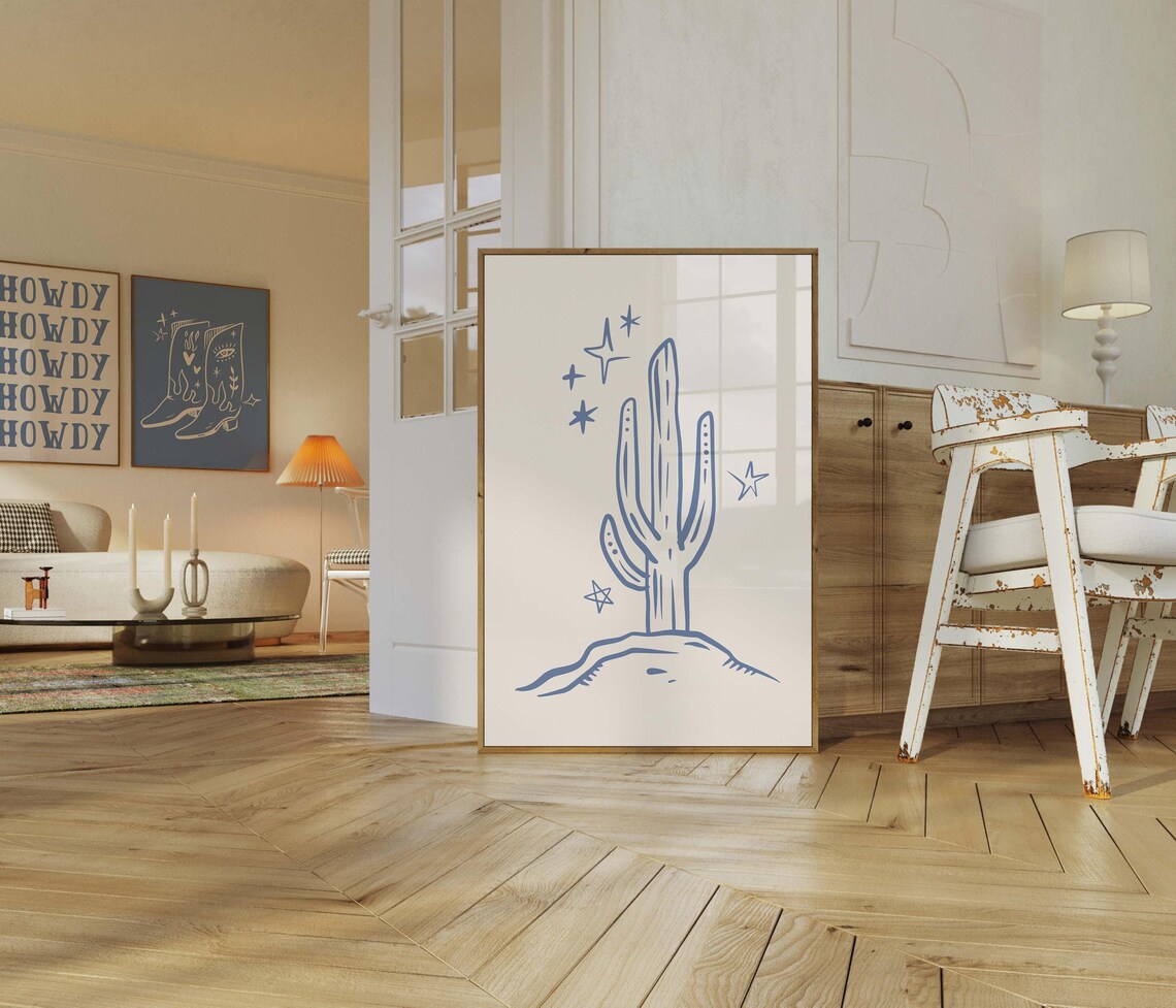 Western Print Cactus Wall Art Cute Wild West Print Cactus Poster Trendy ...