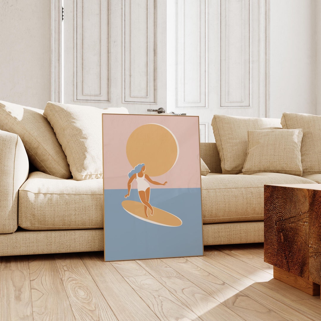 Surf Print Beach Wall Art Coastal Home Decor Surf Girl Poster ...