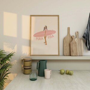Cute Surf Poster Pura Vida Print Pink Surfboard Poster Trendy Coastal ...