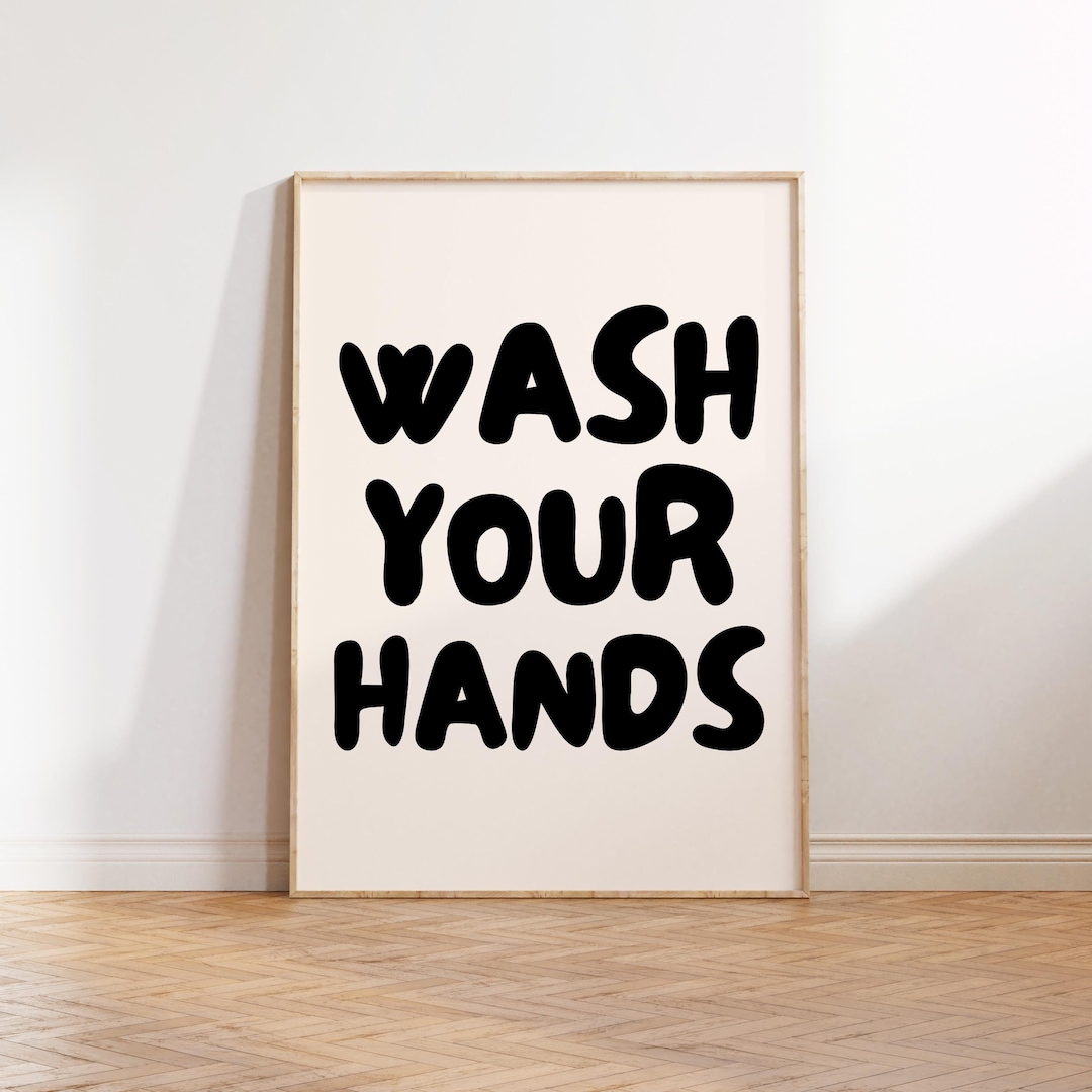 Cute Bathroom Wall Art Wash Your Hands Typography Print Bathroom ...