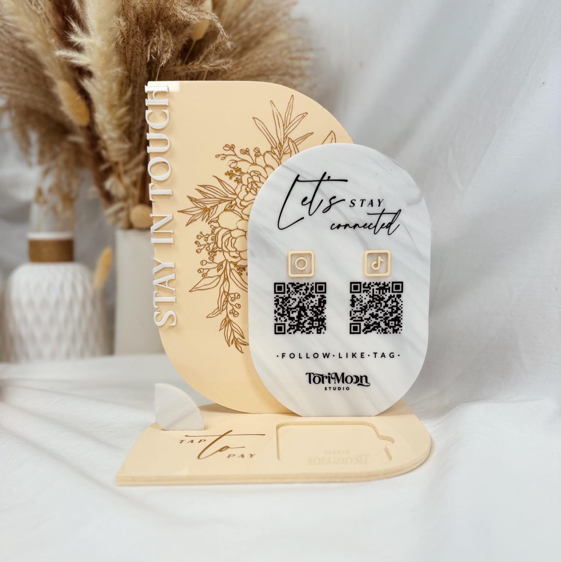 Custom Acrylic QR Code Social Media & Payment Stand Marble Style, NFC ...