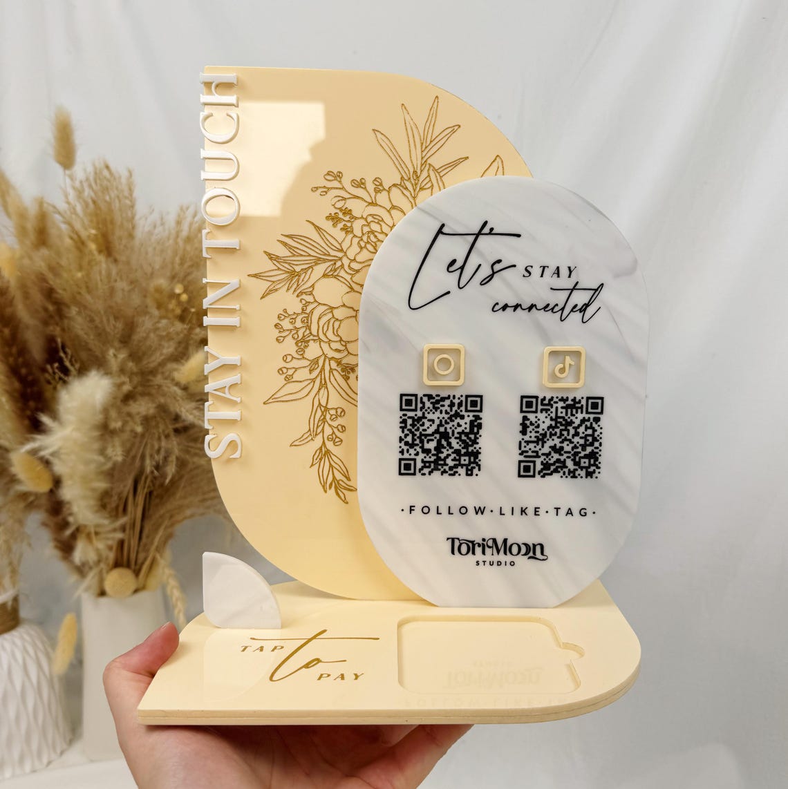 Custom Acrylic QR Code Social Media & Payment Stand Marble Style, NFC ...