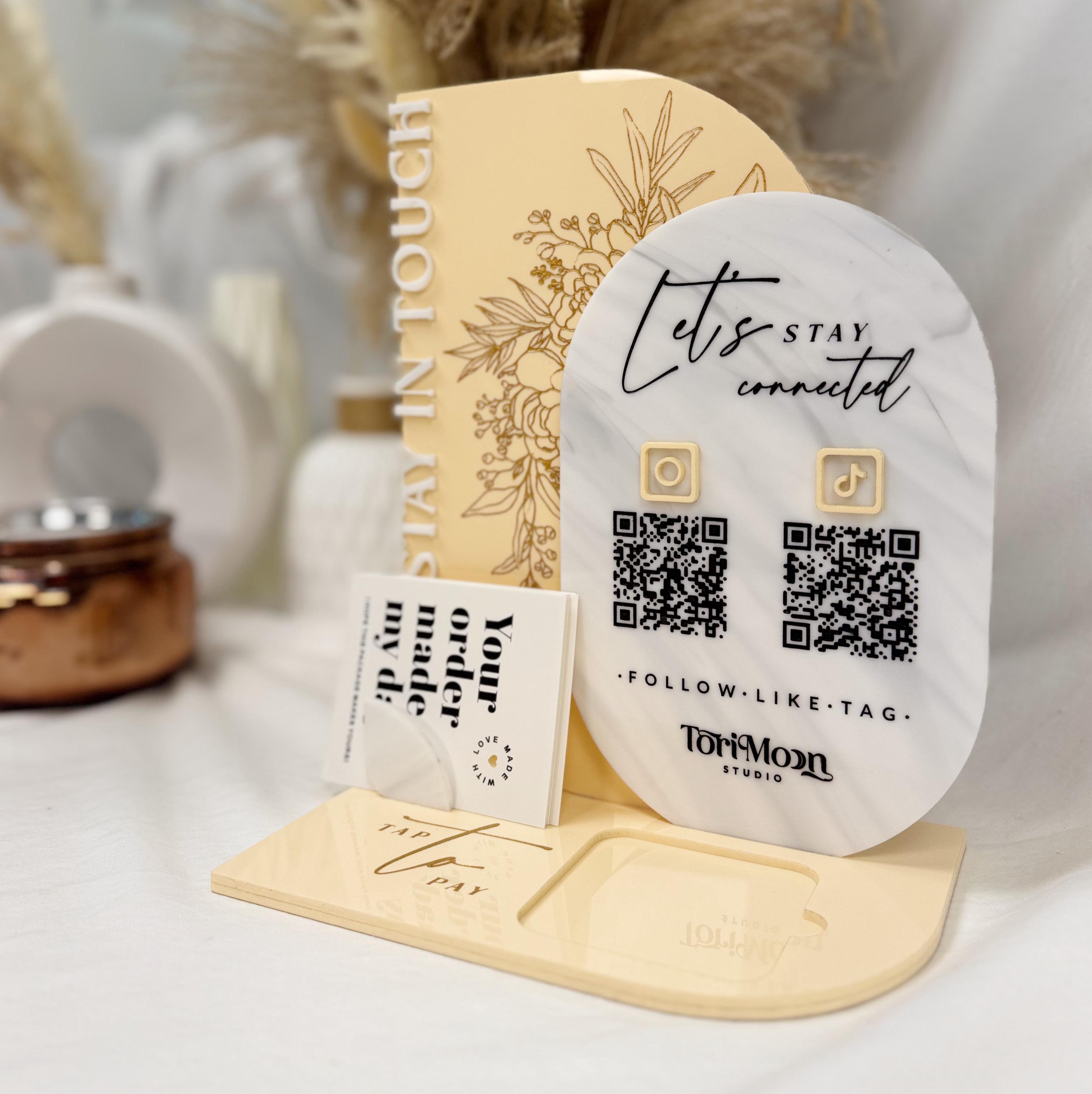 Custom Acrylic QR Code Social Media & Payment Stand Marble Style, NFC ...