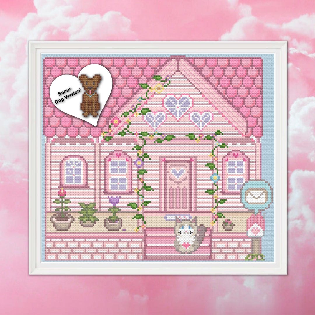 Stardew Valley Home Sweet Home, Cozy Cosy Game Pastel Pink Cross Stitch ...