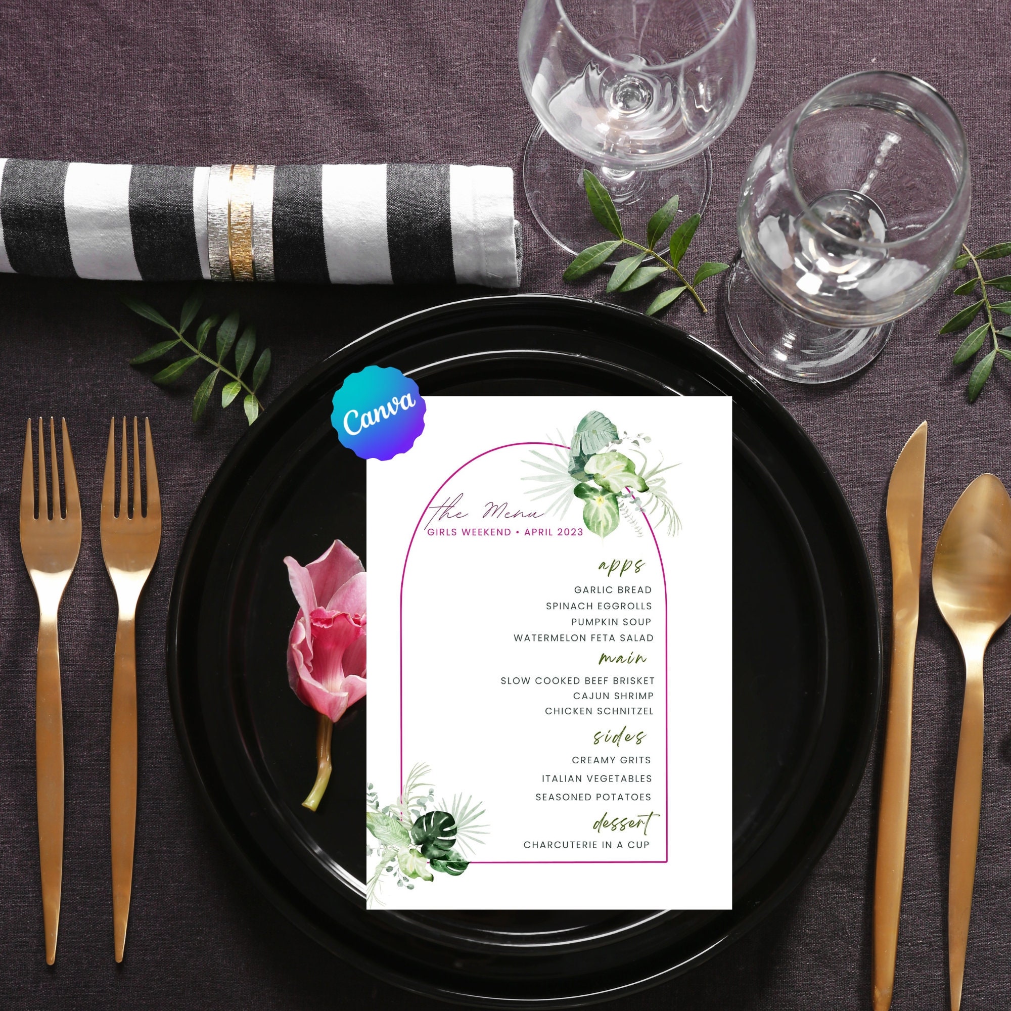 Printable Menu, INSTANT DOWNLOAD , Menu Template, Itinerary, Menu for ...