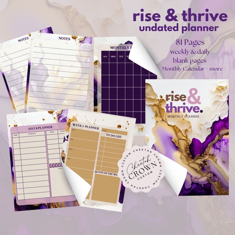 Planner Templates Planner Printable Rise & Thrive Undated Planner Canva ...