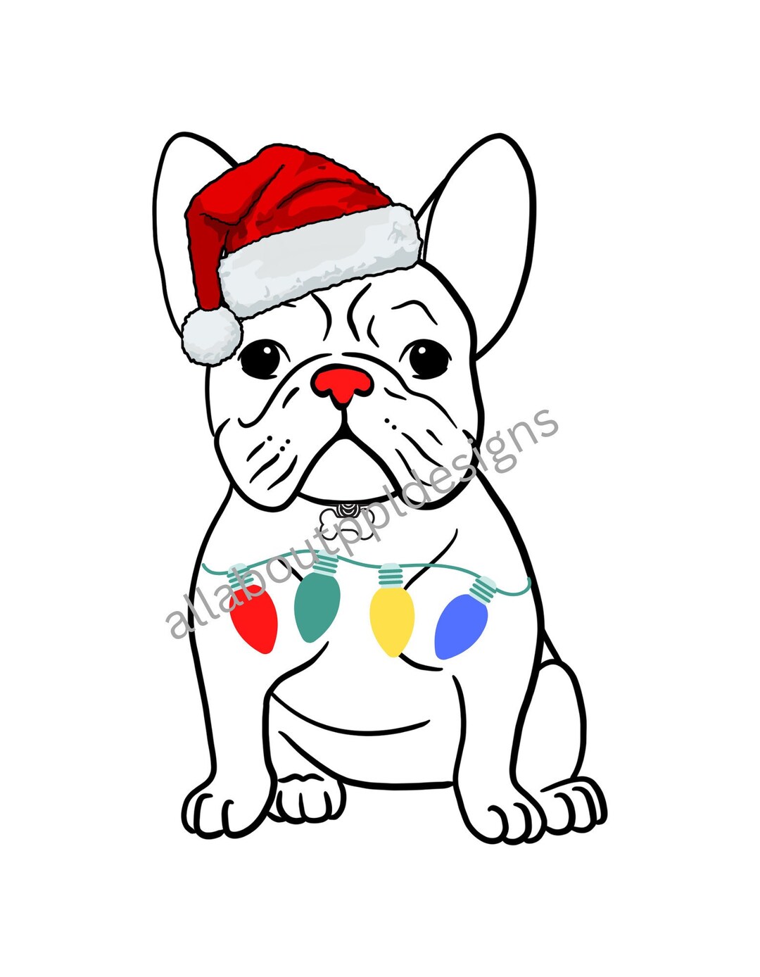 French English Bulldog With Santa Hat - Etsy