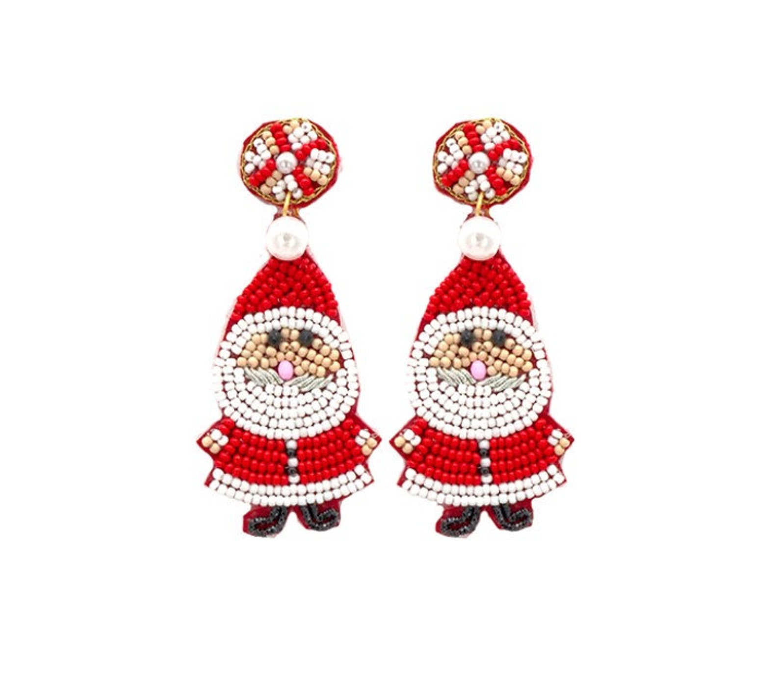 Christmas Earrings, Santa Earrings, Santa Claus, Beaded Earrings ...