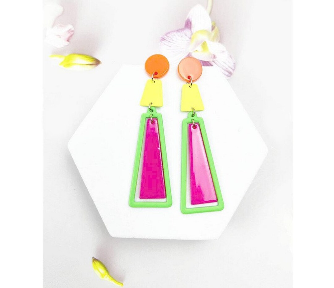Neon Geometric Earrings, Retro Earrings, Vintage Earrings, 80's ...