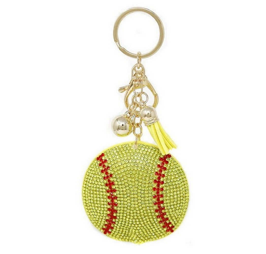 Rhinestone Softball Key Chain Softball Key Chain Sports Key Etsy