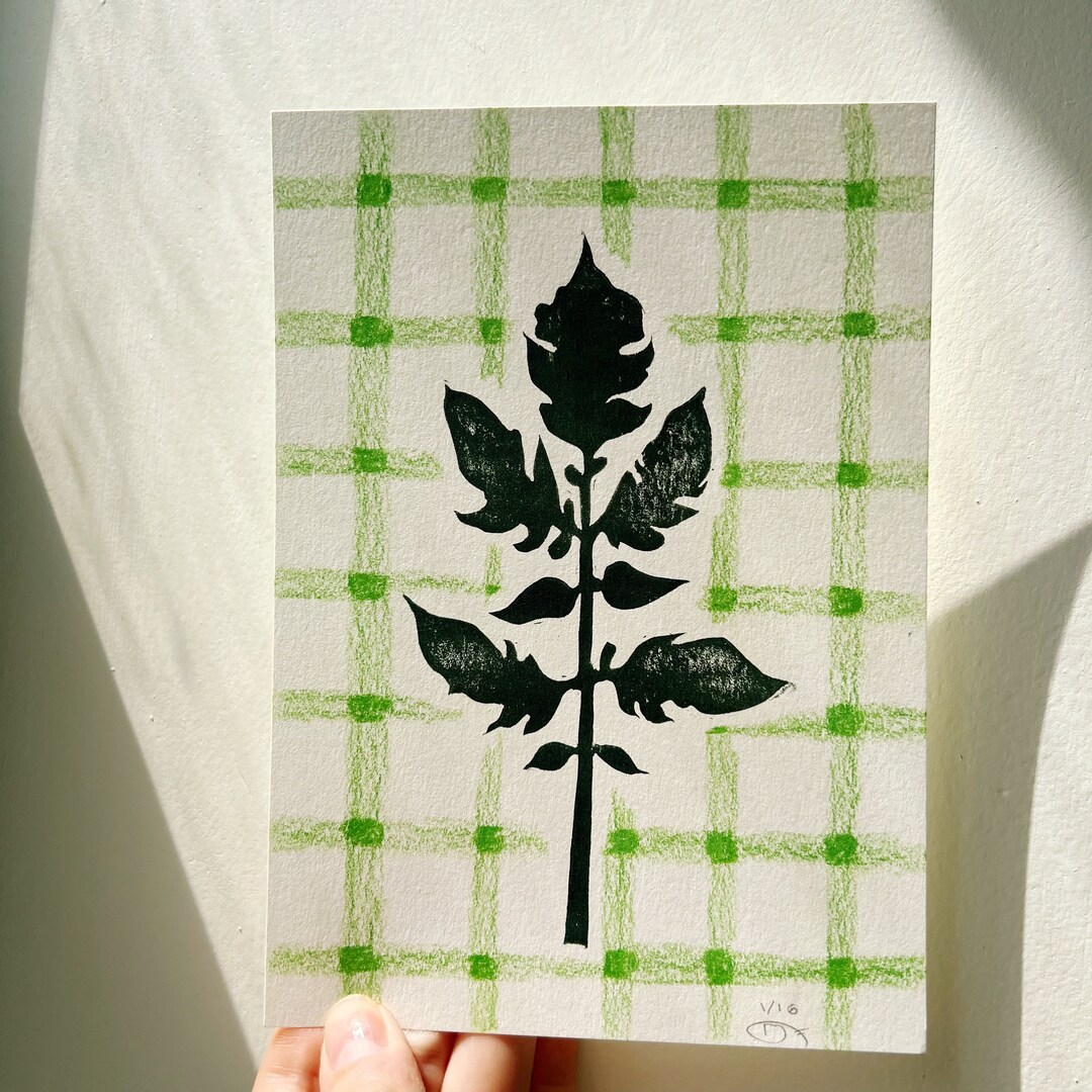 Tomato Leaf Print, Original Handmade Linocut, Tomato Leaf Handmade ...
