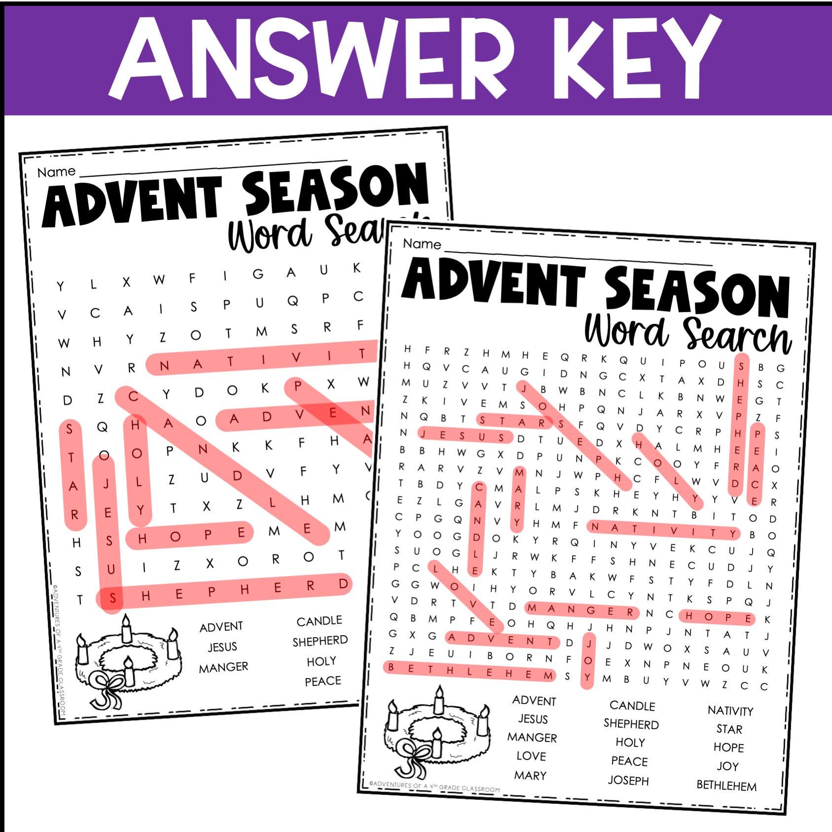 Advent Season Word Search Activity for Vocabulary Catholic - Etsy
