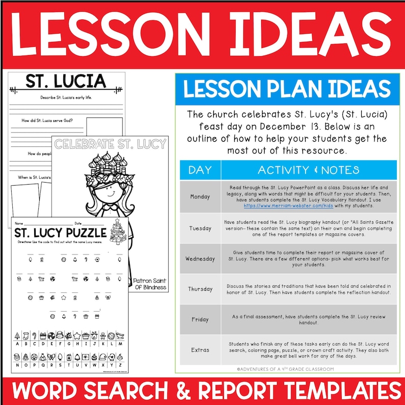 St. Lucy Biography & Activities (st. Lucia) - Etsy