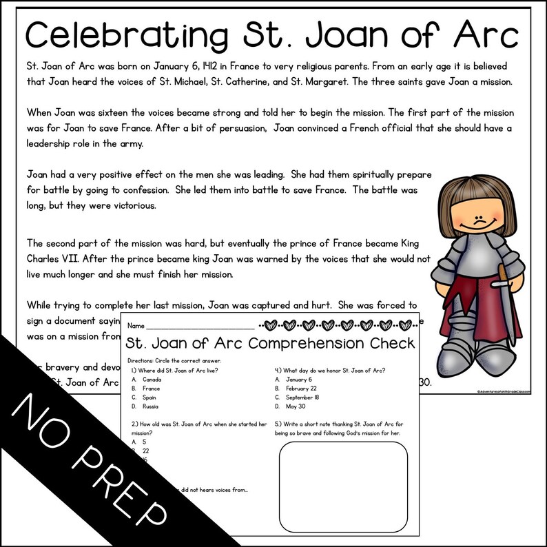 St. Joan of Arc Activities for Primary Grades - Etsy
