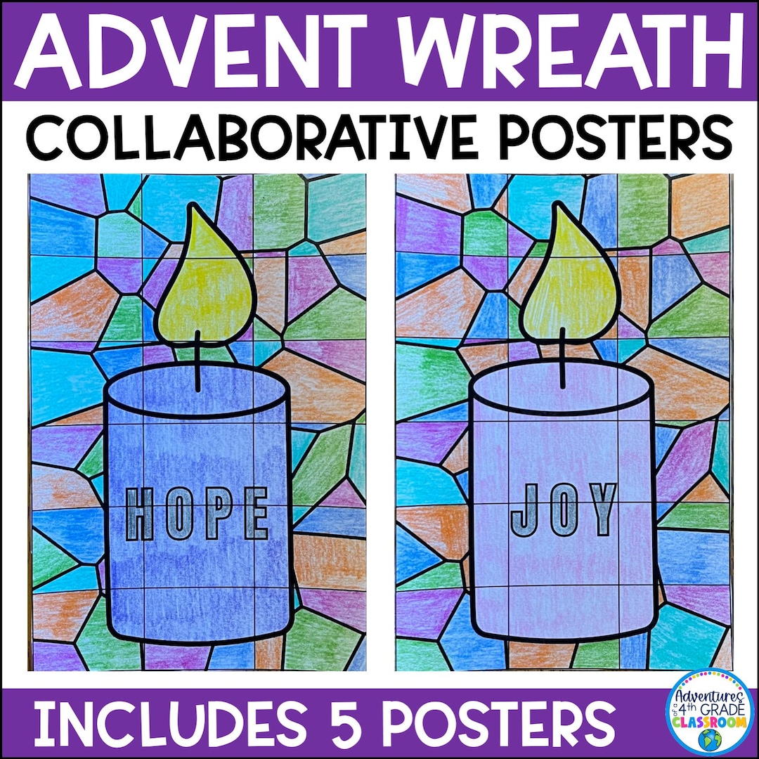 Advent Wreath Candles Collaborative Coloring Posters Activity Catholic ...