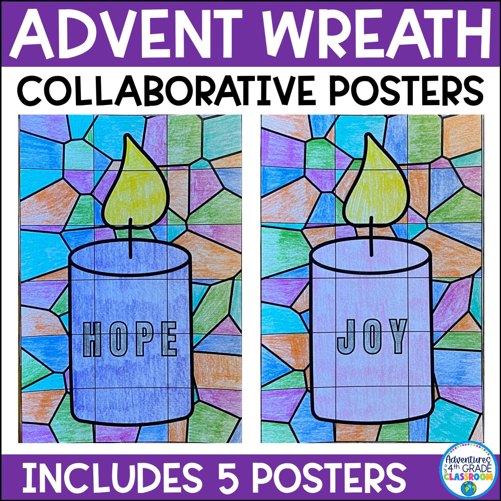 Advent Wreath Candles Collaborative Coloring Posters Activity Catholic ...