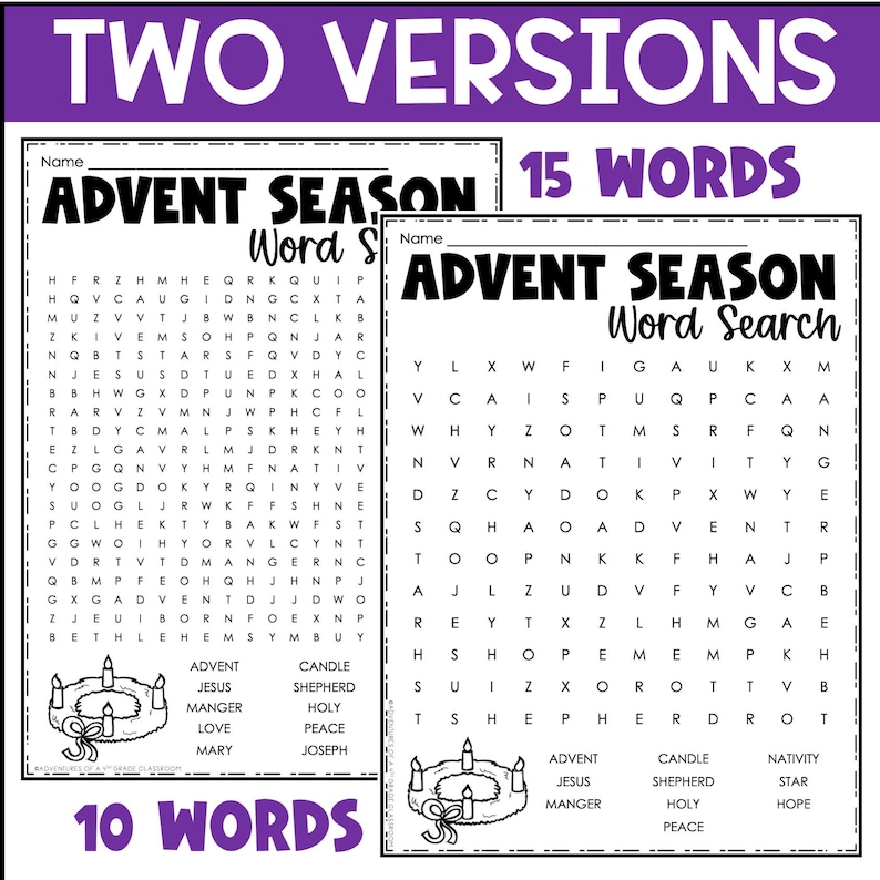 Advent Season Word Search Activity for Vocabulary Catholic - Etsy