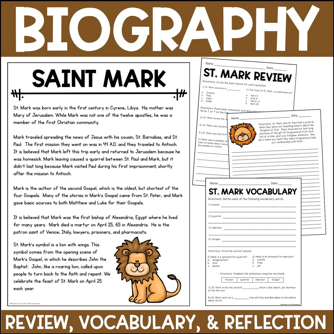 St. Mark Biography & Activities - Etsy