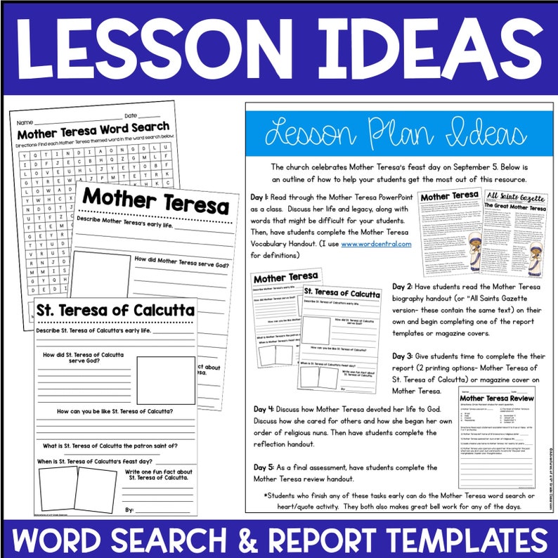 Mother Teresa Biography & Activities (st. Teresa of Calcutta) - Etsy