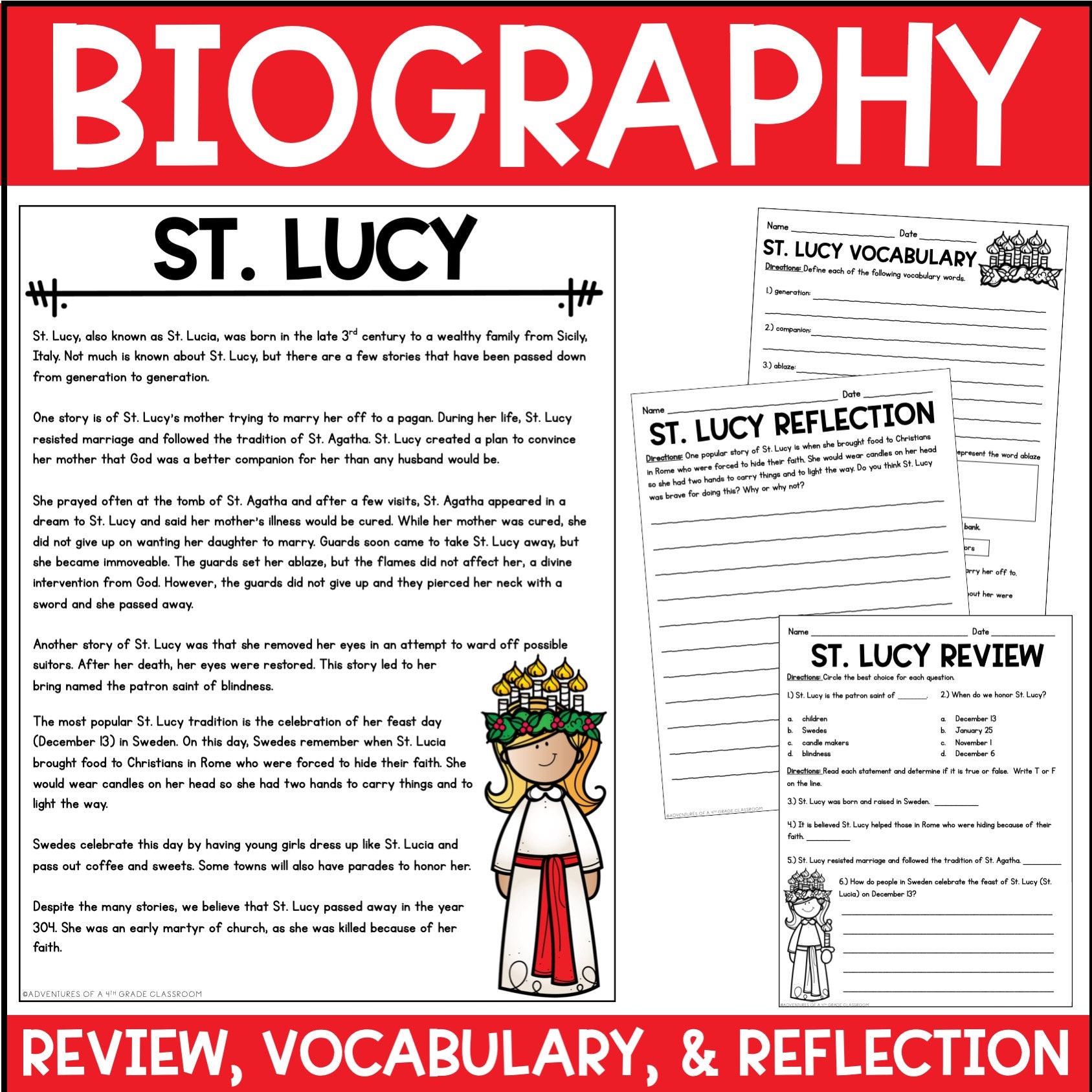 St. Lucy Biography & Activities (st. Lucia) - Etsy